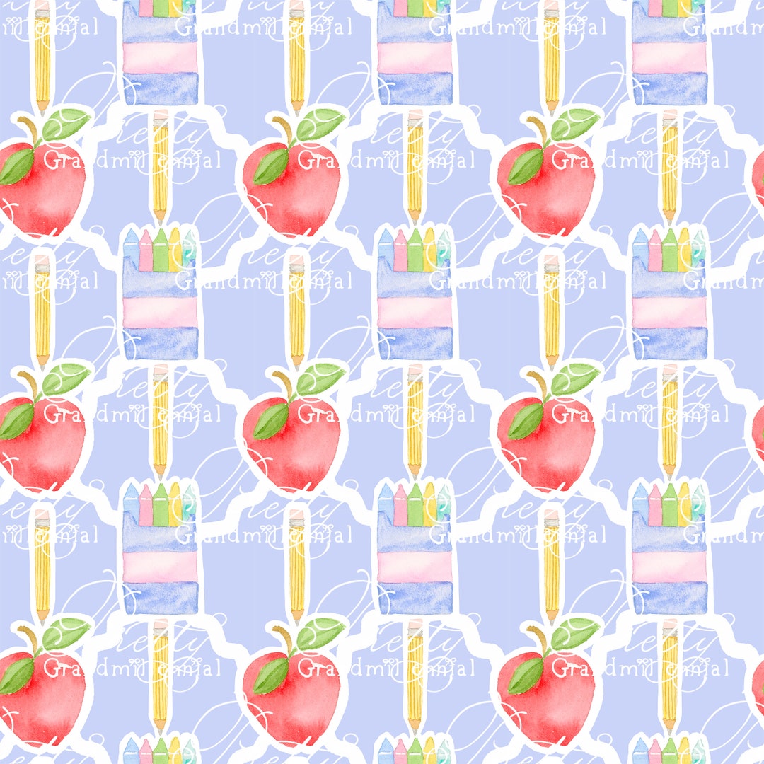 Grandmillennial Back to School Pattern, Apple Print, Watercolor School ...