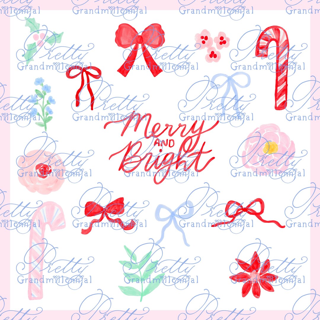 Watercolor Christmas Clipart, Candy Cane Clipart, Christmas Lettering ...