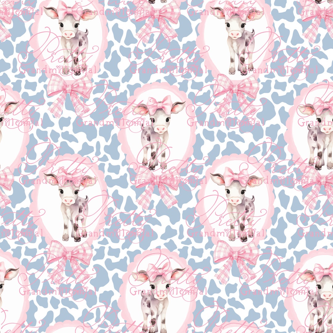 Grandmillennial Cute Cow Pattern, Seamless Cow Pattern, Grandmillennial ...