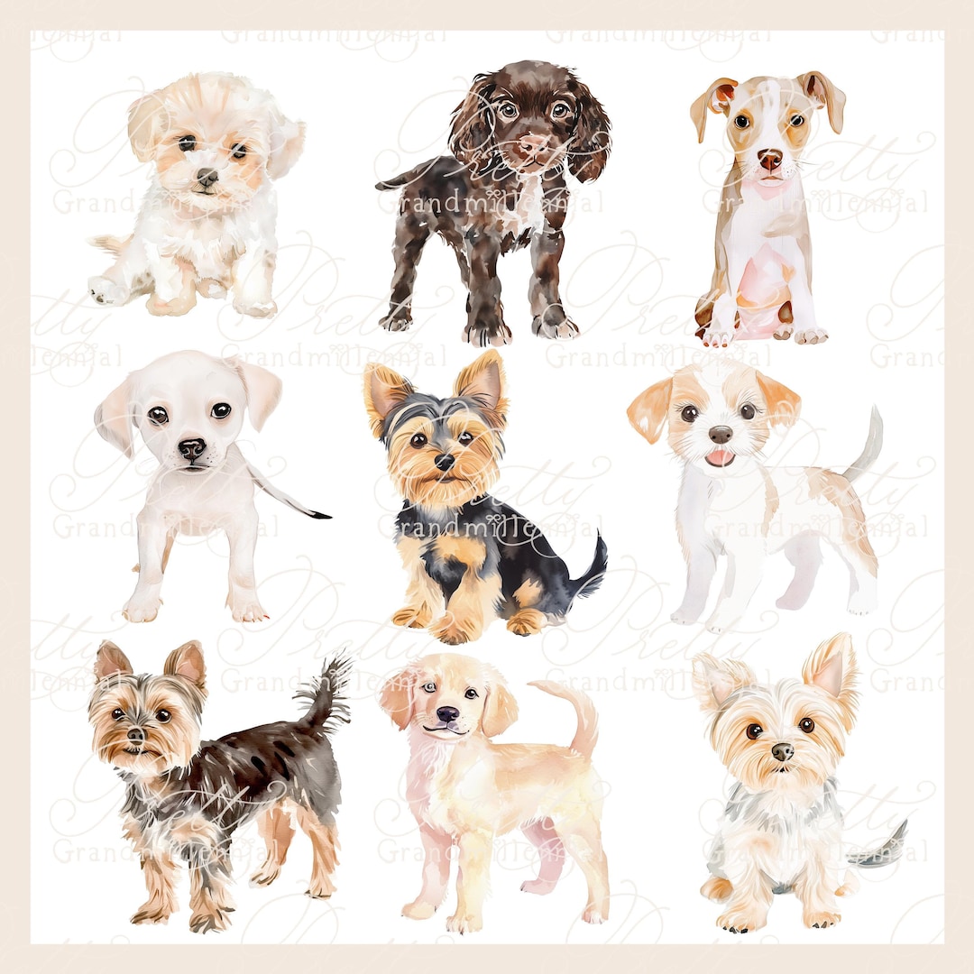 Watercolor Puppies Dogs, Cute Watercolor Puppy, Preppy Clipart ...