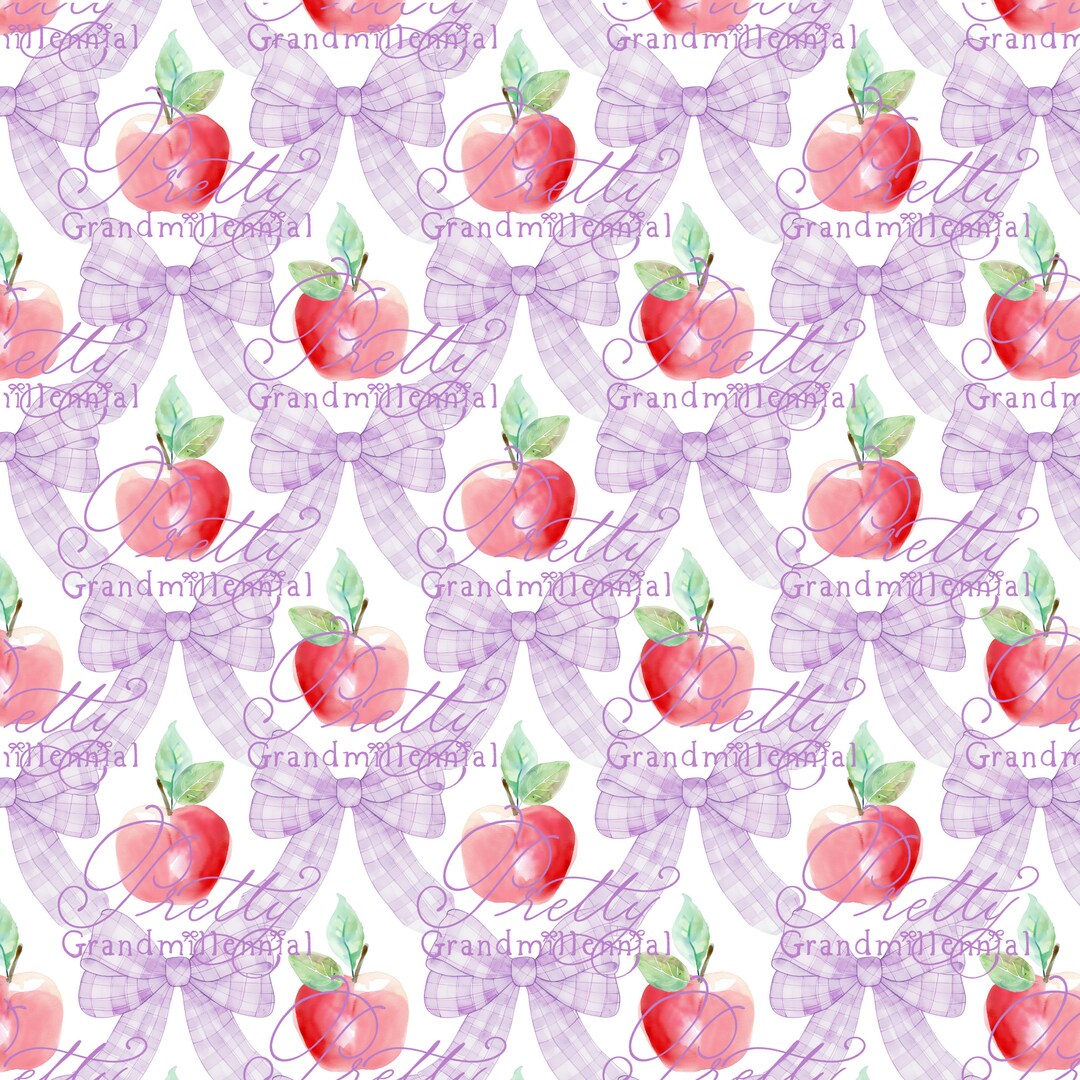 Grandmillennial Back to School Pattern, Gingham Bows Apple Print ...