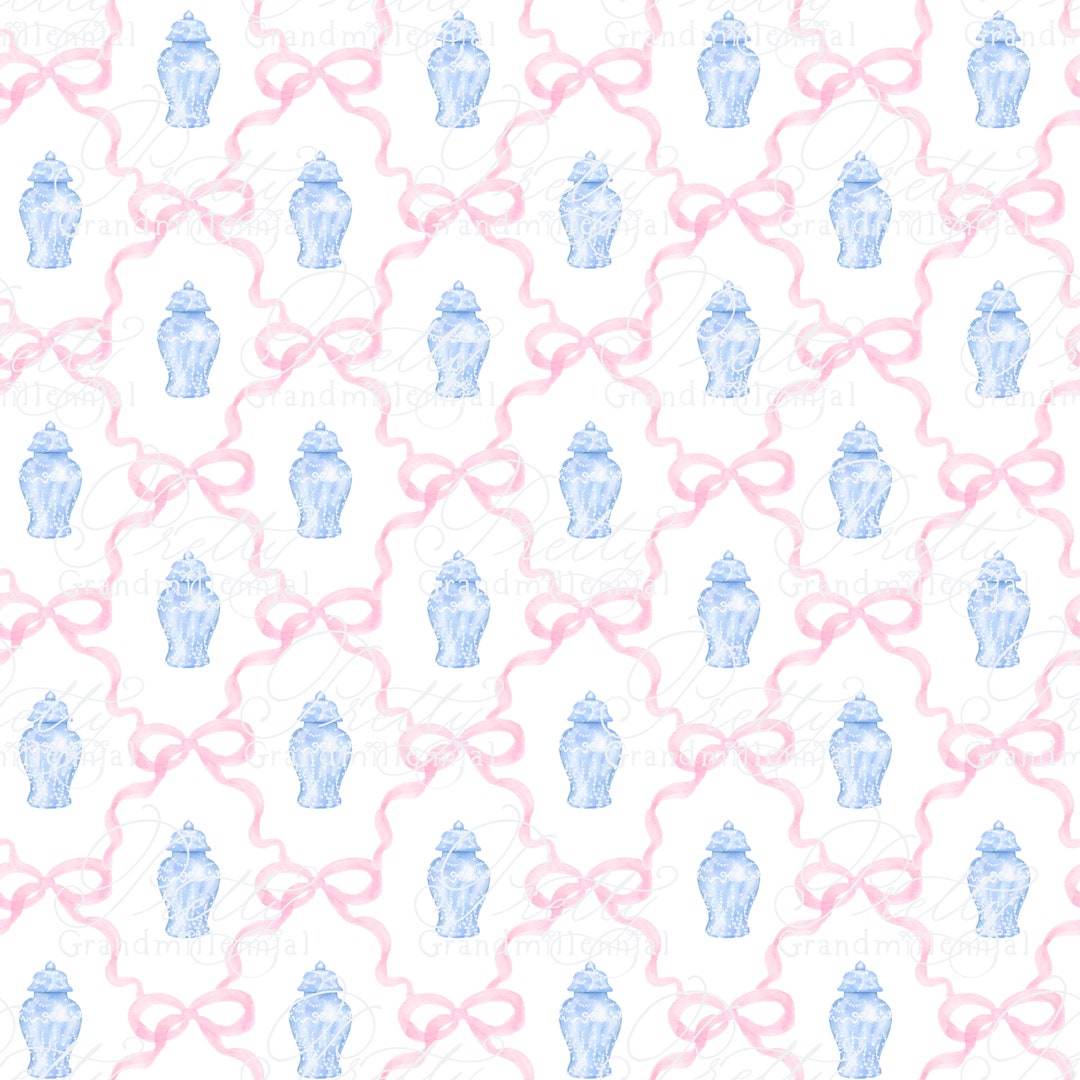 Ginger Jar Pattern, Ribbons Pattern, Seamless Pattern, Bow Pattern, Seamless Pattern Flowers ...