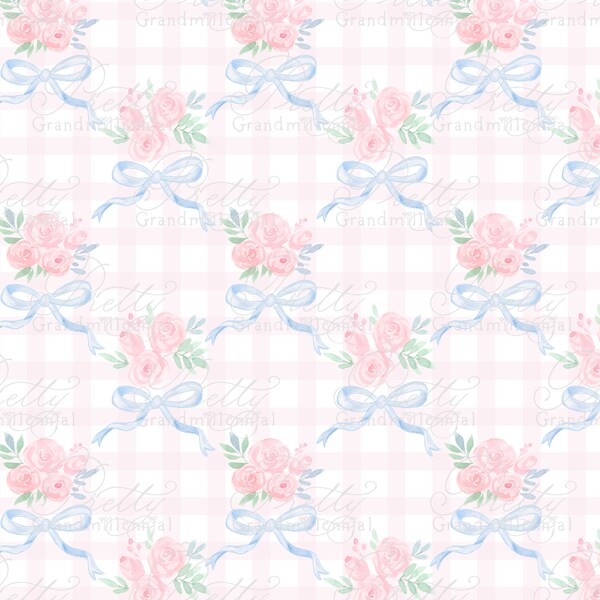 Watercolor Gingham Bow Pattern, Gingham Bows Pattern, Gingham Seamless ...
