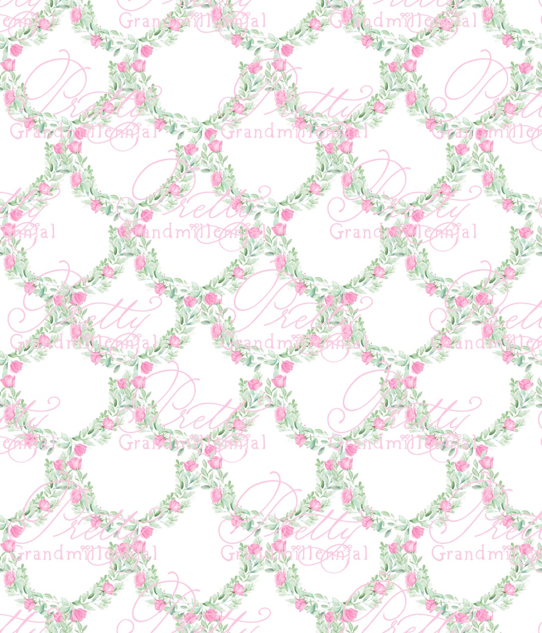 Watercolor Roses Trellis, Bows Trellis Pattern, Seamless Pattern ...