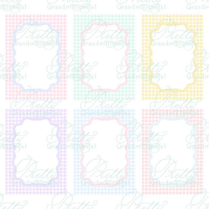 Gingham 5x7 Frame Clipart, Bow Frame Clipart, Grandmillennial Clipart ...