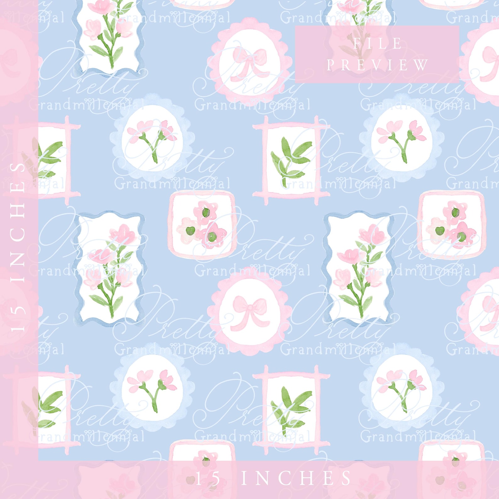 Grandmillennial Tile Floral Bows Pattern, Seamless Pattern, Floral ...