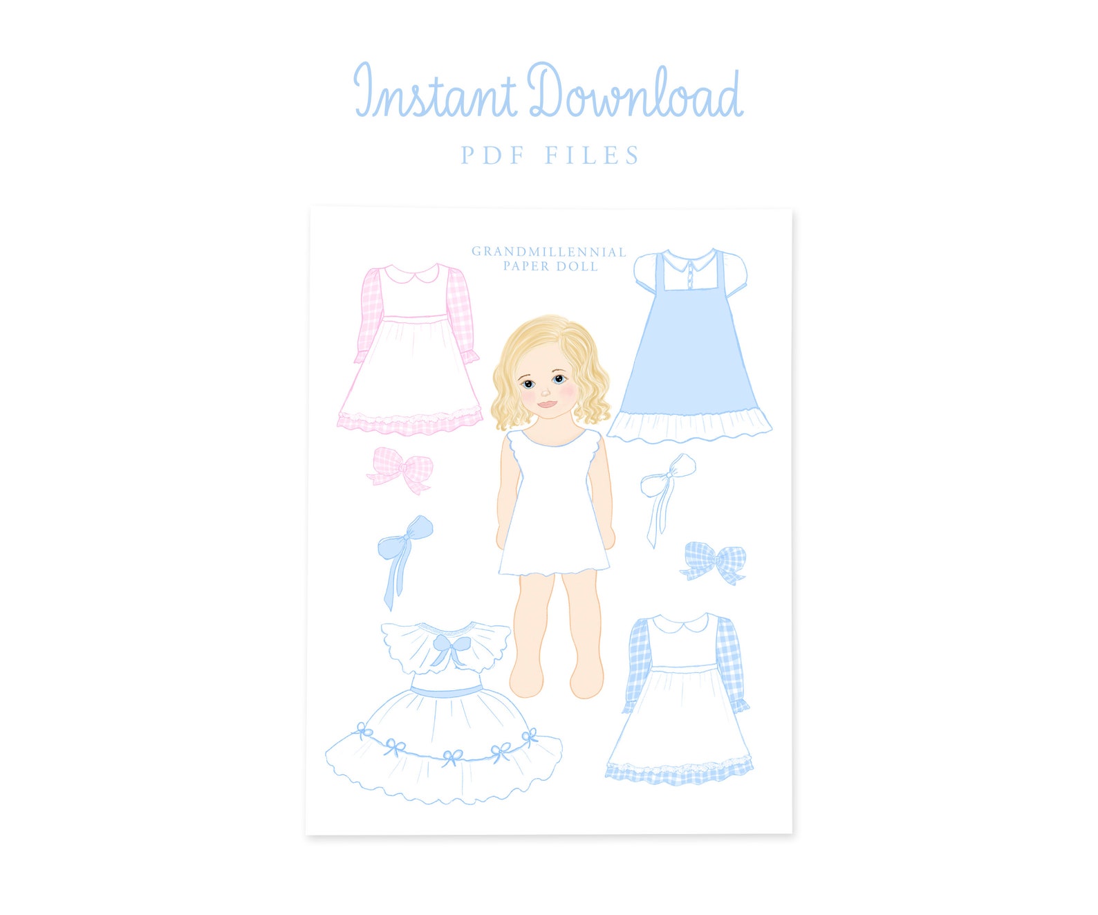 Grandmillennial Paper Doll, Blonde Paper Doll, Blue Eyes Paper Doll ...