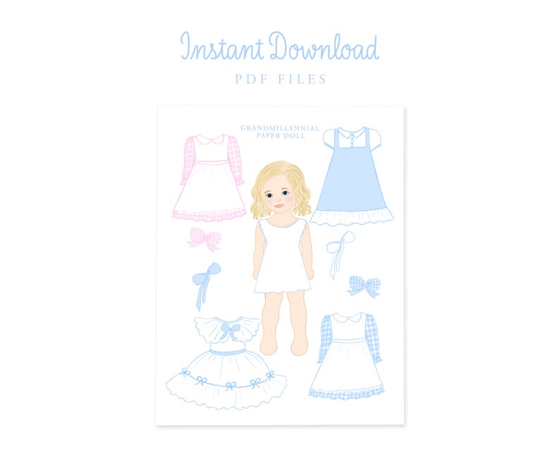 Grandmillennial Paper Doll, Blonde Paper Doll, Blue Eyes Paper Doll ...