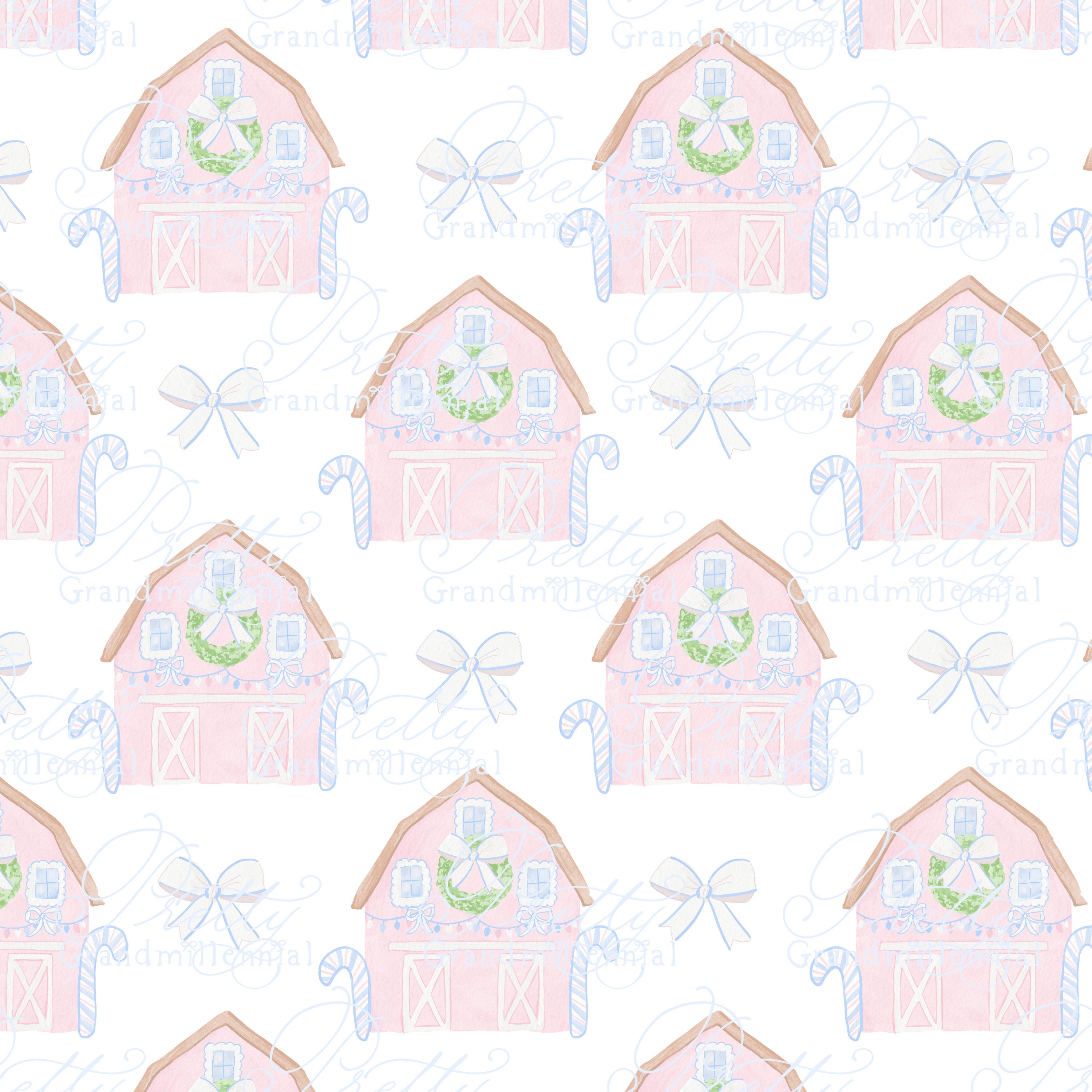 Christmas Pink Barn Pattern, Pink Barn Clipart, Cute Barn, Southern ...