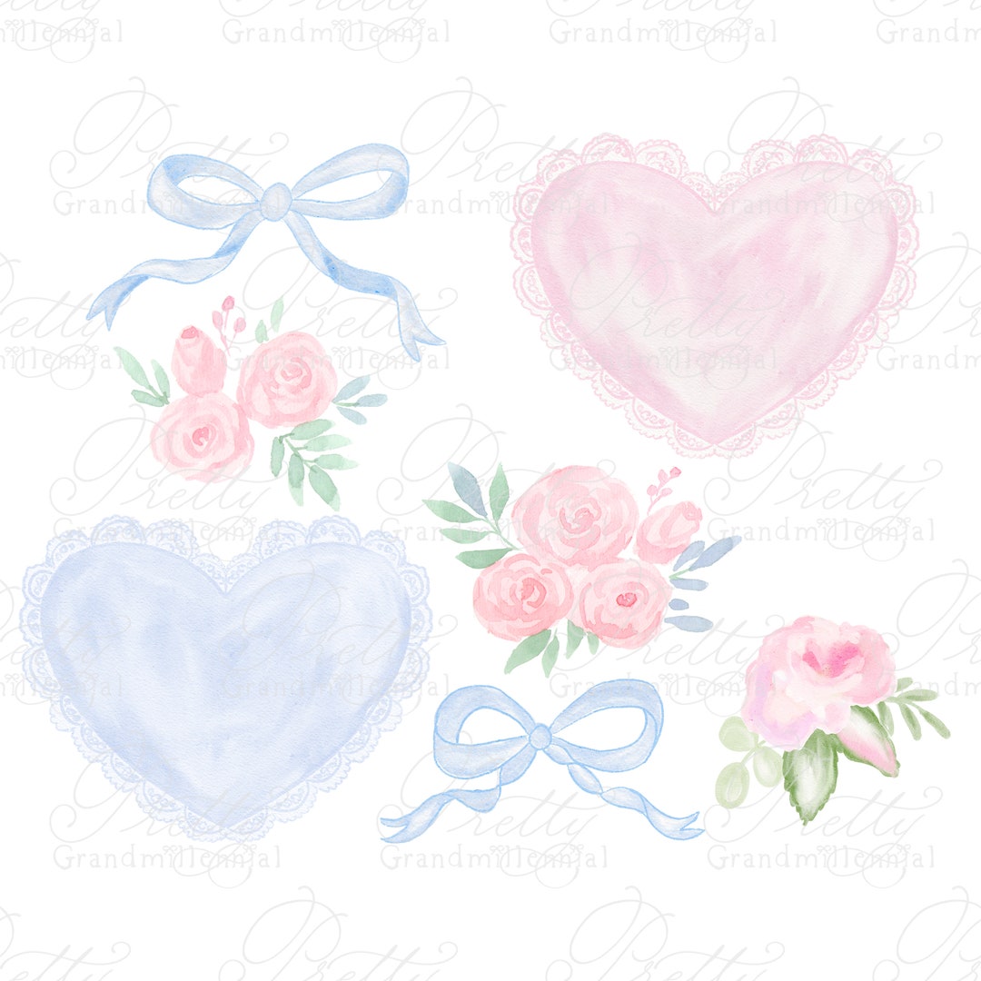 Valentine's Day Watercolor Clipart, Lace Hearts, Grandmillennial ...