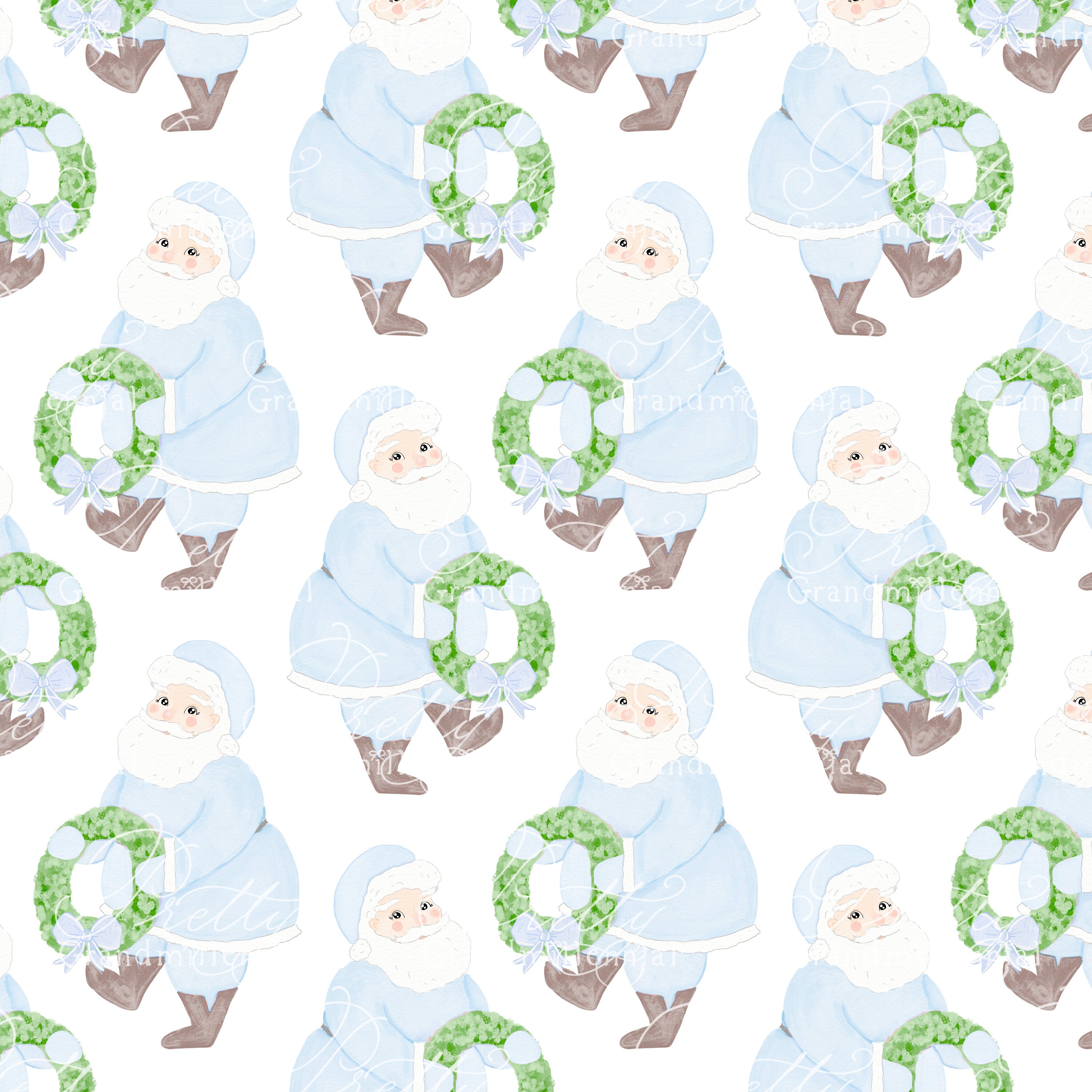 Blue Vintage Watercolor Santa, Vintage Santa Watercolor, Santa Pattern ...