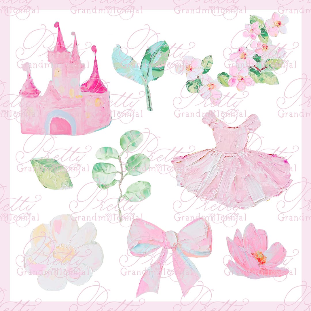 Preppy Grandmillennial Princess Clipart, Castle Clipart, Tutu Clipart ...