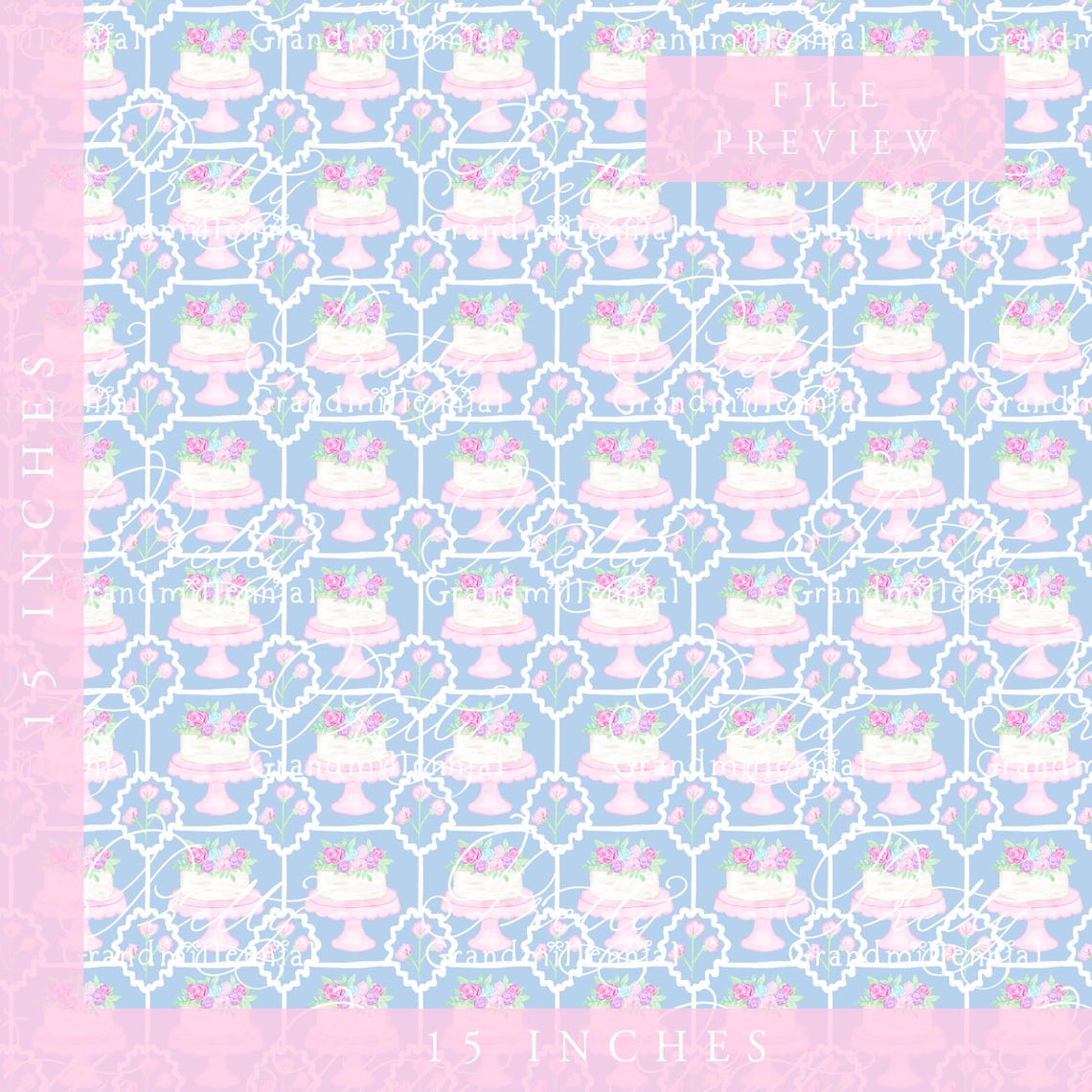 Preppy Birthday Cake Pattern, Floral Birthday Cake Pattern ...
