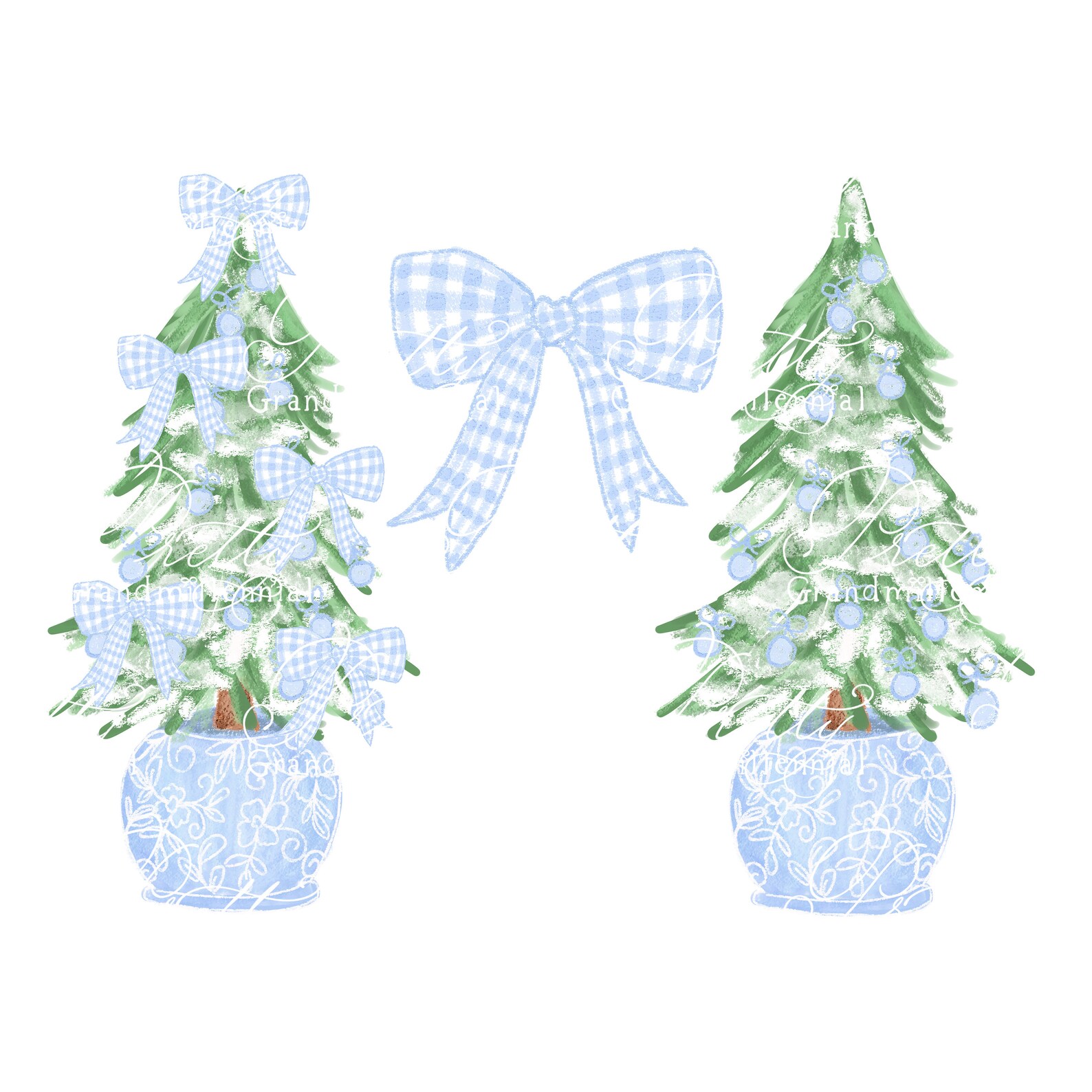 Grandmillennial Christmas Tree Clipart Watercolor Christmas - Etsy