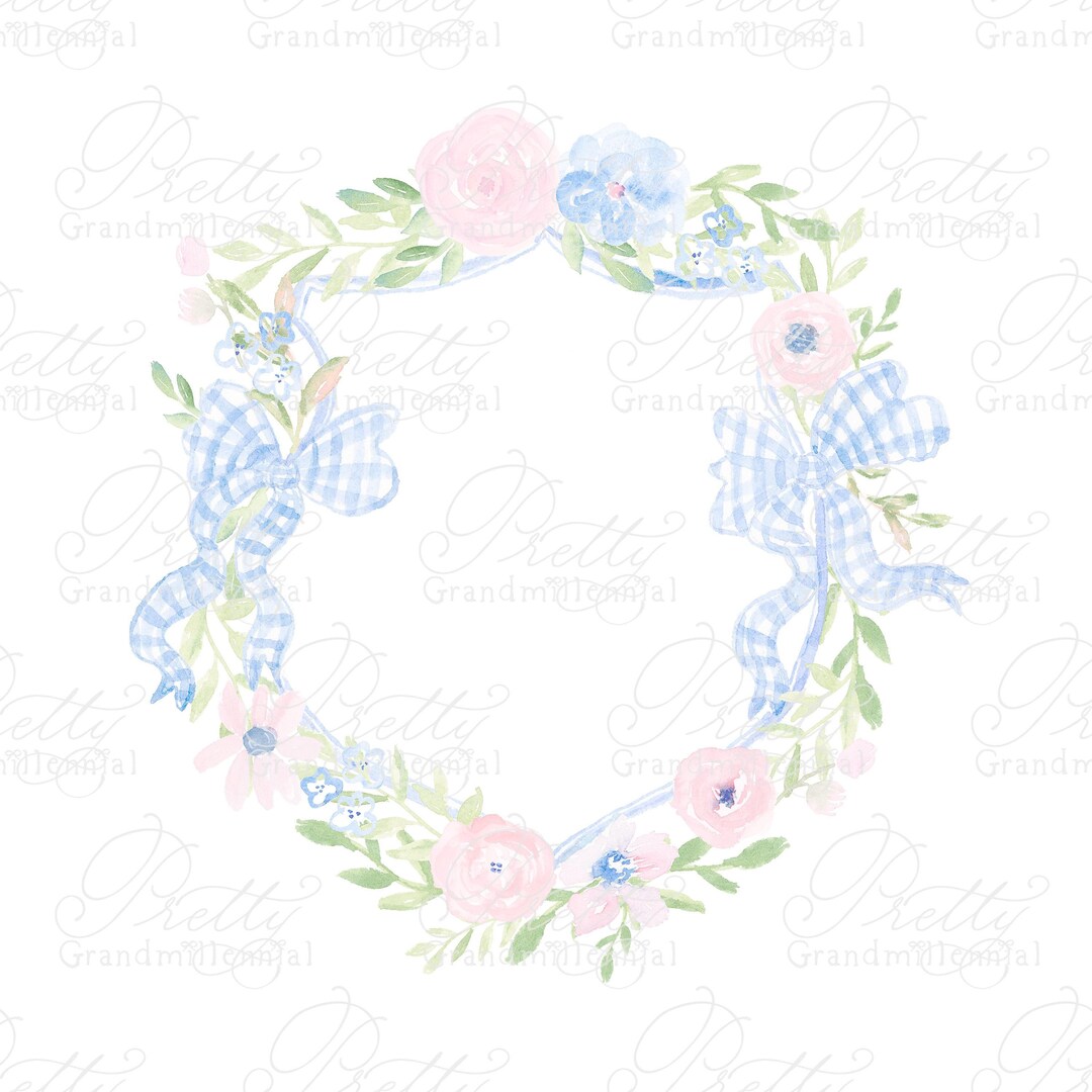 Watercolor Double Gingham Bow Crest, Wedding Crest, Watercolor Crest ...