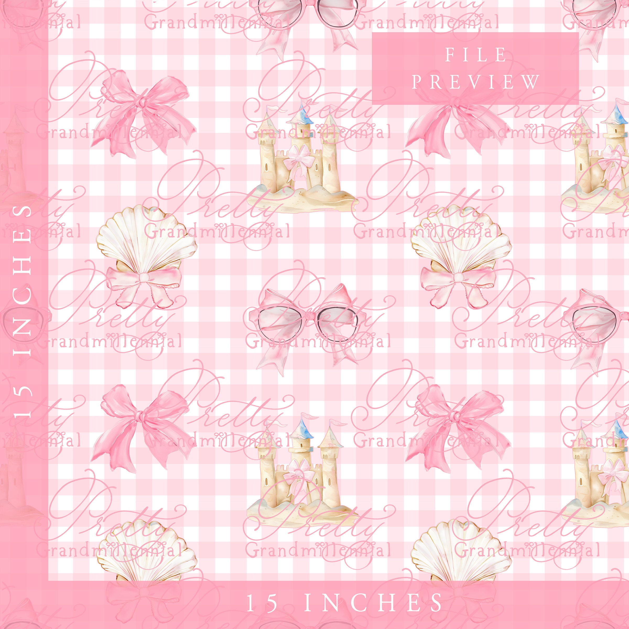 Beach Seashell Sand Castle Pattern, Preppy Pattern, Grandmillennial ...