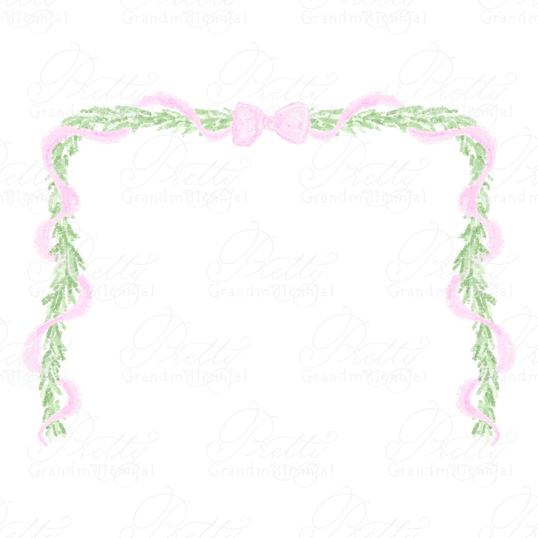 Fir Swag Clipart, Garland Ribbon Clipart, Pink Christmas Bows, Clipart ...