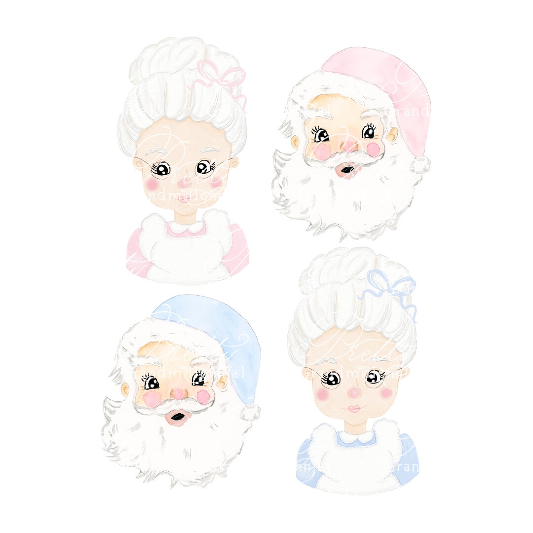 Pink Vintage Watercolor Mrs Claus Santa, Watercolor Mrs Santa, Vintage ...