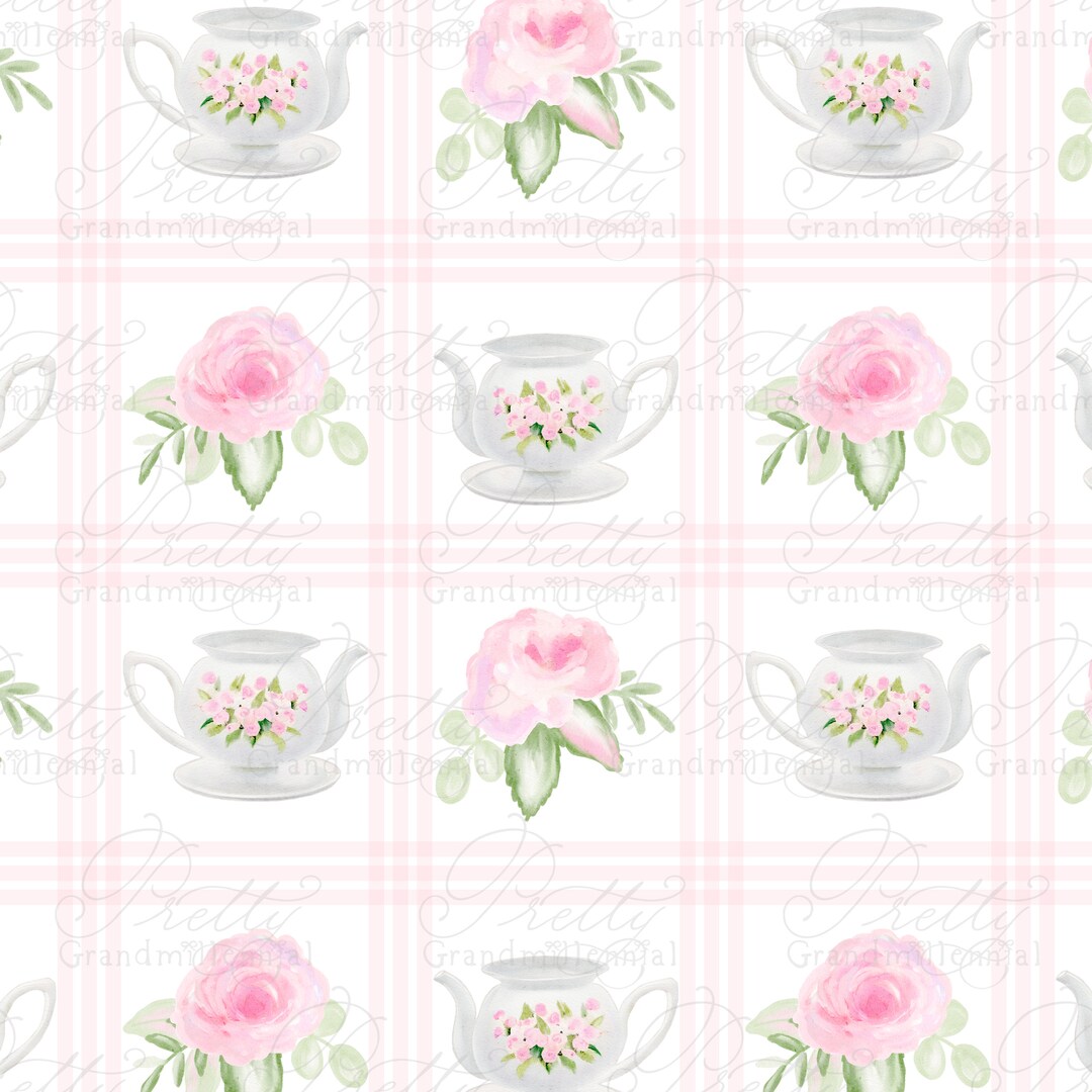 Tea Pattern, Grandmillennial Tea Patter, Tea Party Pattern, Flowers Tea ...