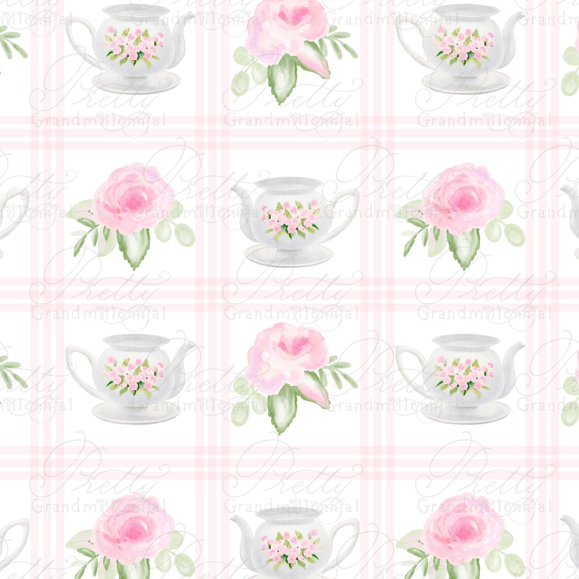 Tea Pattern, Grandmillennial Tea Patter, Tea Party Pattern, Flowers Tea ...