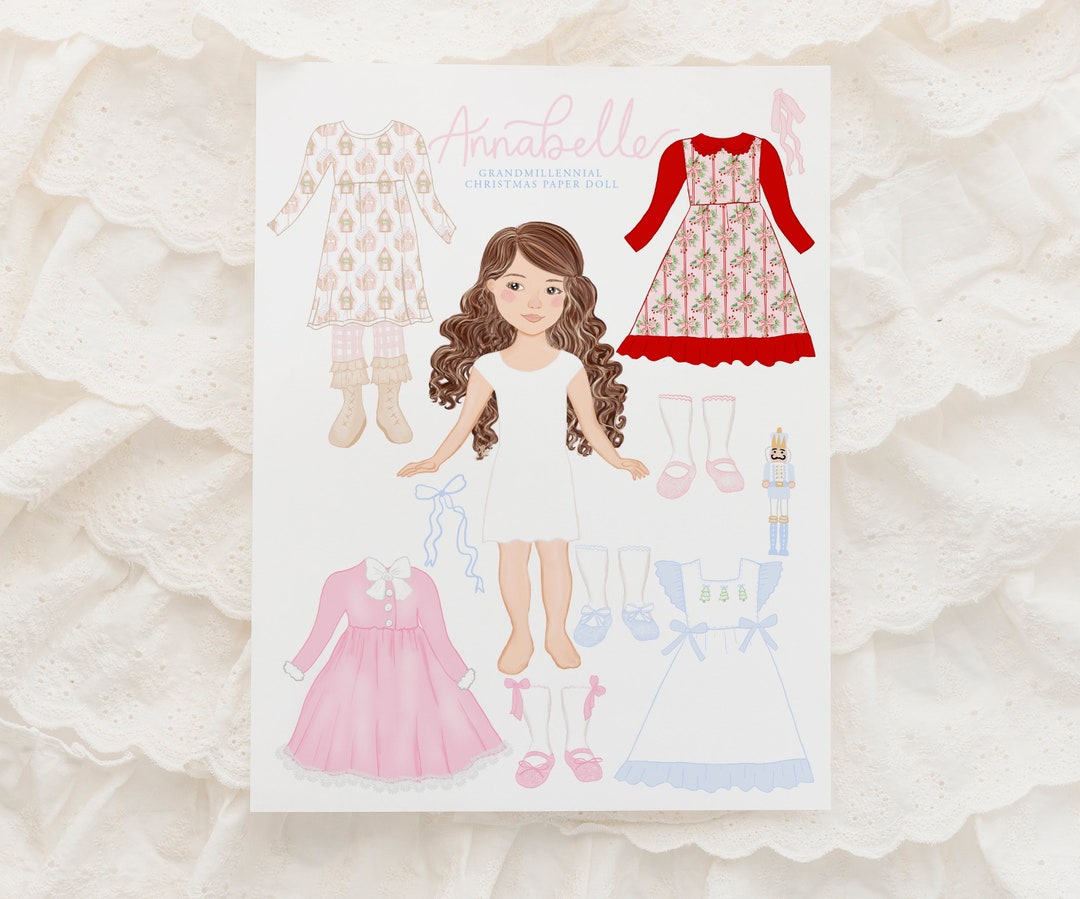Grandmillennial Christmas Paper Doll, Paper Doll Printable, Christmas ...