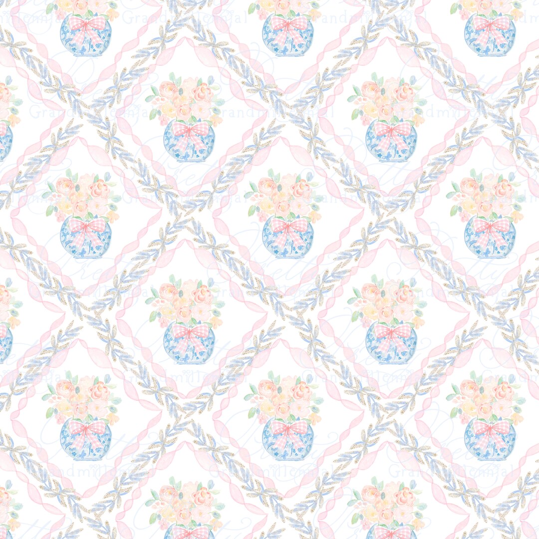 Ginger Jar Pattern, Ribbons Pattern, Chinoiserie Vase, Bow Pattern ...