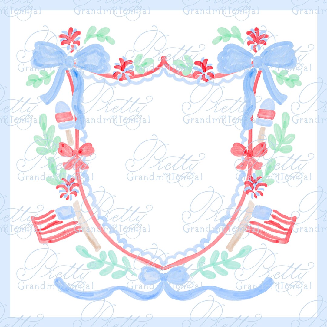 Watercolor 4th of July Crest, Preppy American Flag Crest, Independence ...