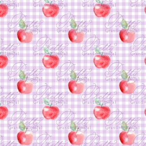Grandmillennial Back to School Pattern, Gingham Apple Print, Watercolor ...
