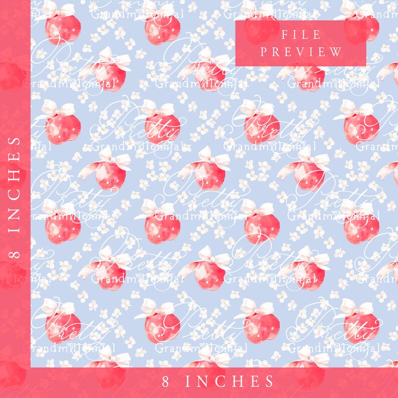 Grandmillennial Back to School Pattern, Apple Print, Watercolor School Pattern, Red Apple Print ...