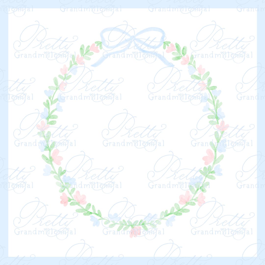Watercolor Wreath Crest, Preppy Wreath Floral Crest, Floral Wreath ...