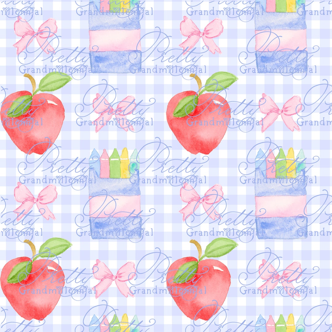 Grandmillennial Back to School Pattern, Apple Print, Watercolor School ...