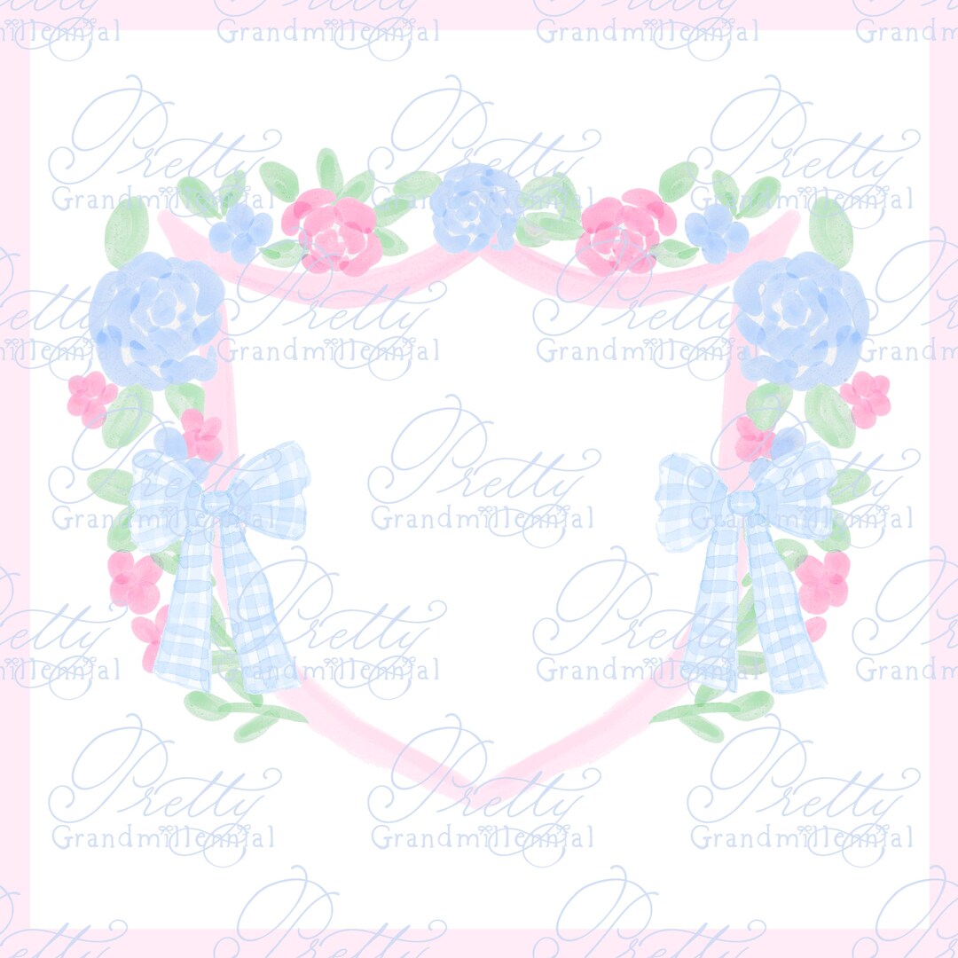 Preppy Watercolor Gingham Bow Crest, Wedding Crest, Watercolor Crest ...