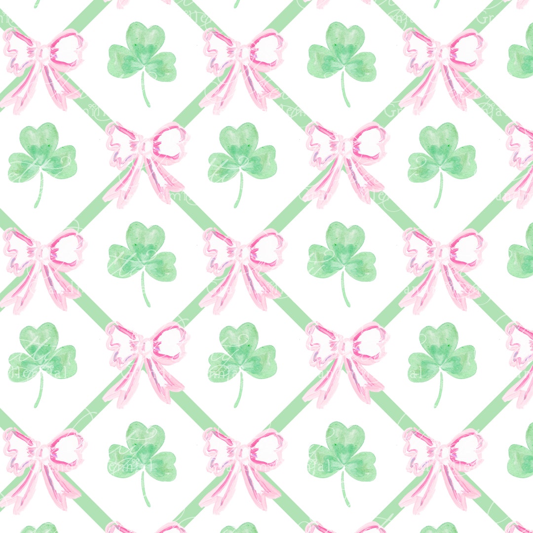 St Patricks Day Pattern, Seamless Pattern Grandmillennial, 4 Leaf ...