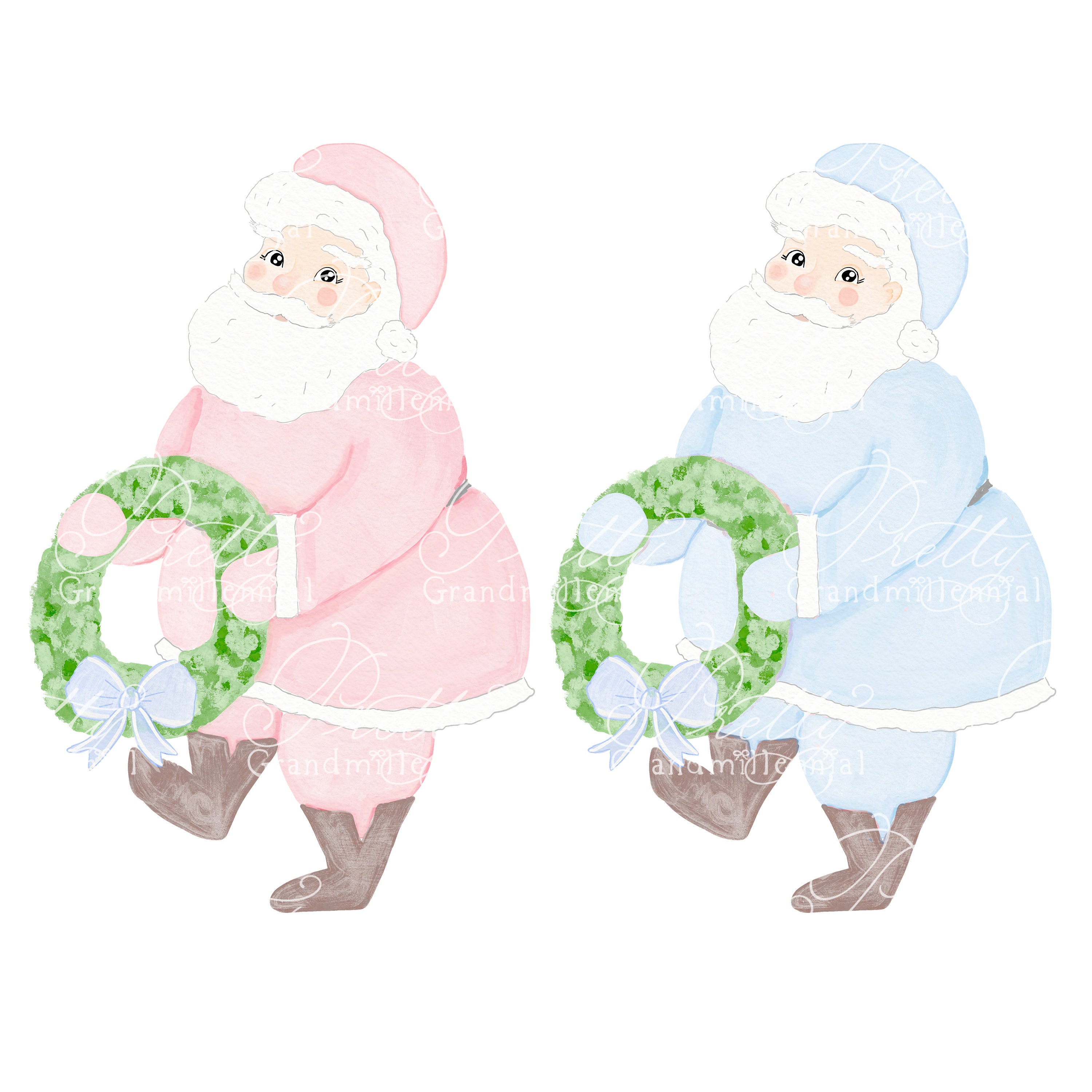 Pink Vintage Watercolor Santa Watercolor Santa Vintage - Etsy