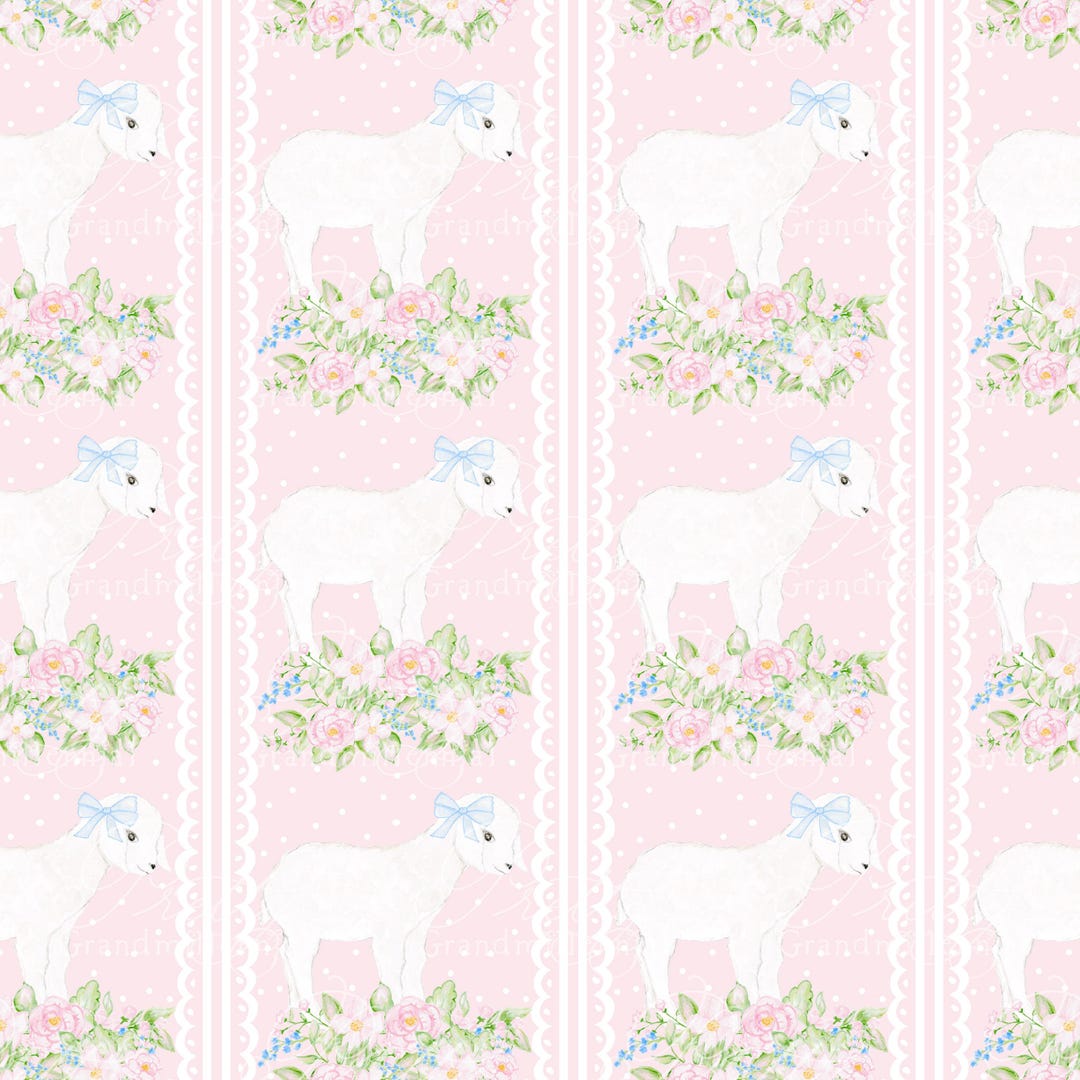 Lamb Bows & Flowers Pattern, Spring Lamb Pattern, Watercolor Lamb ...