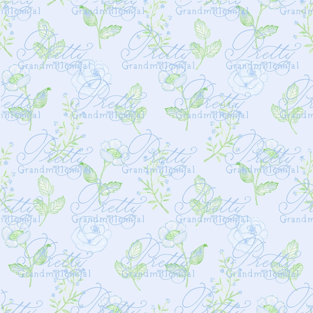 Blue Flowers on Blue Background Pattern, Grandmillennial Pattern, Blue ...