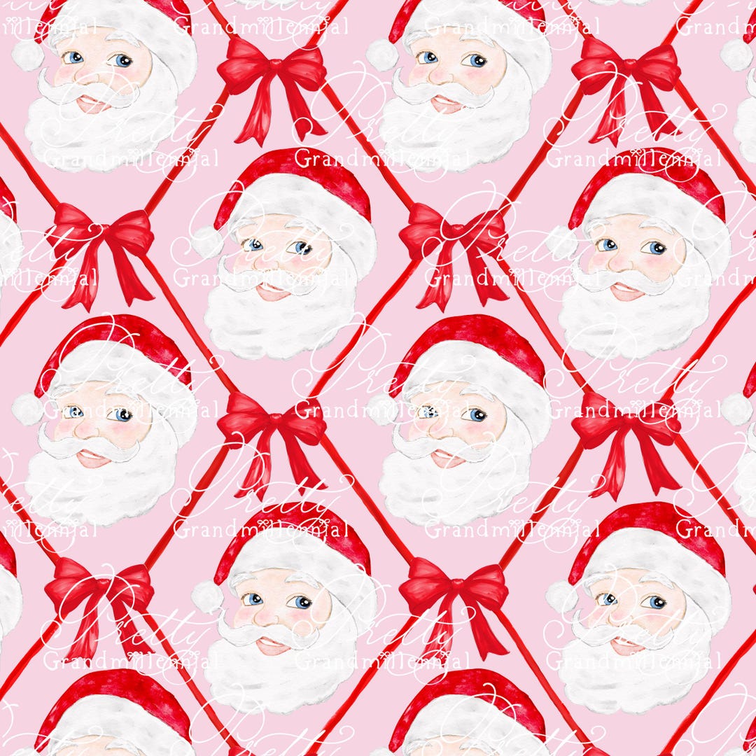 Preppy Santa Print, Seamless Santa Pattern, Red Had Santa Pattern ...