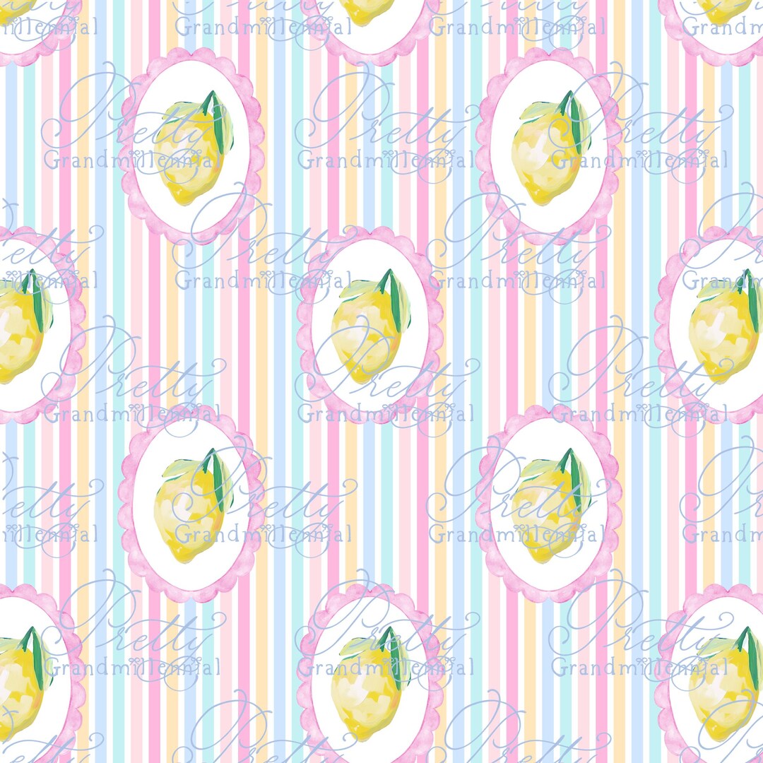 Grandmillennial Lemon Stripes Summer Pattern, Seamless Lemon Summer ...