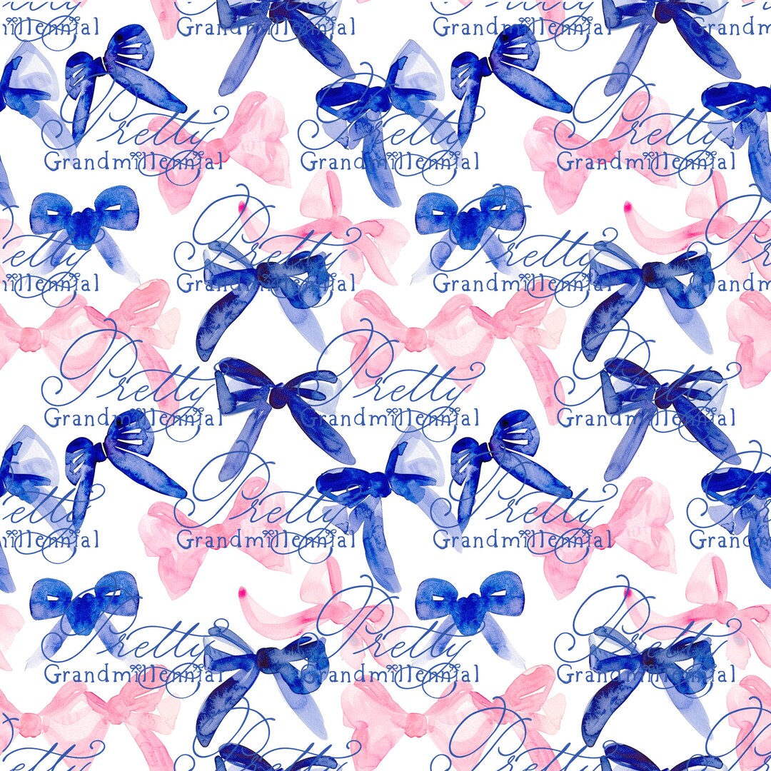 Watercolor Bows Pattern, Preppy Bows Pattern, Pink and Blue Bows ...