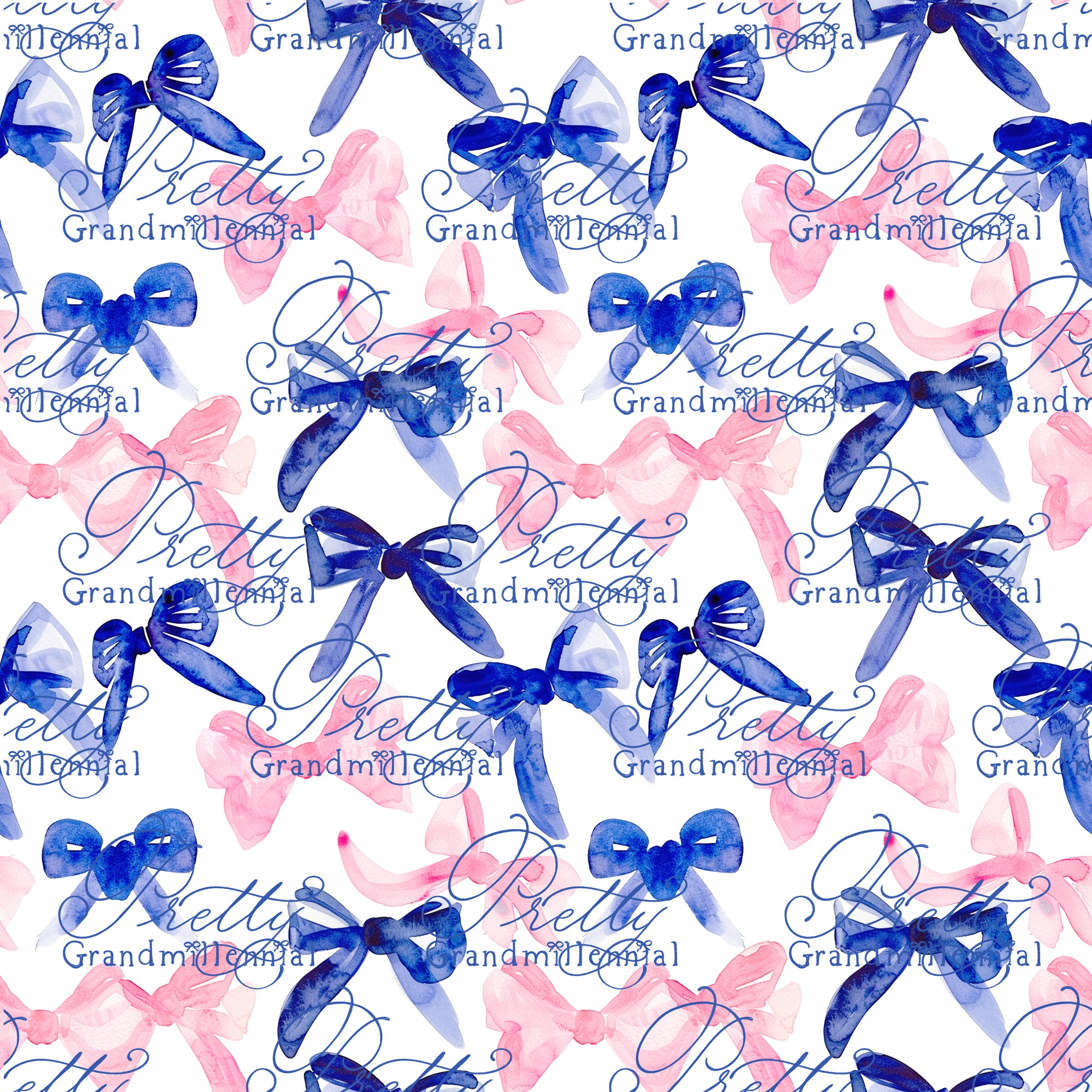 Watercolor Bows Pattern, Preppy Bows Pattern, Pink and Blue Bows ...