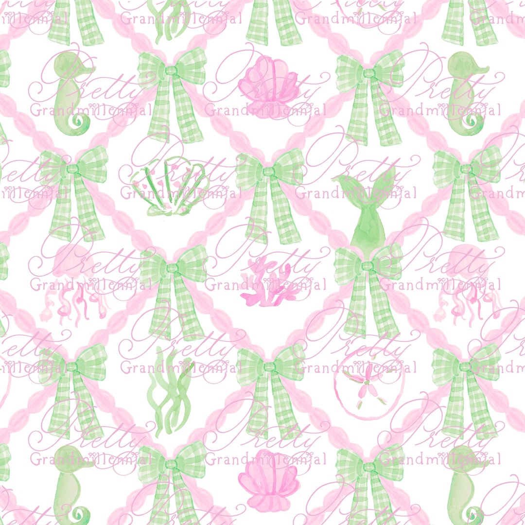 Grandmillennial Seashells Summer Pattern, Summer Sea Seamless Pattern ...