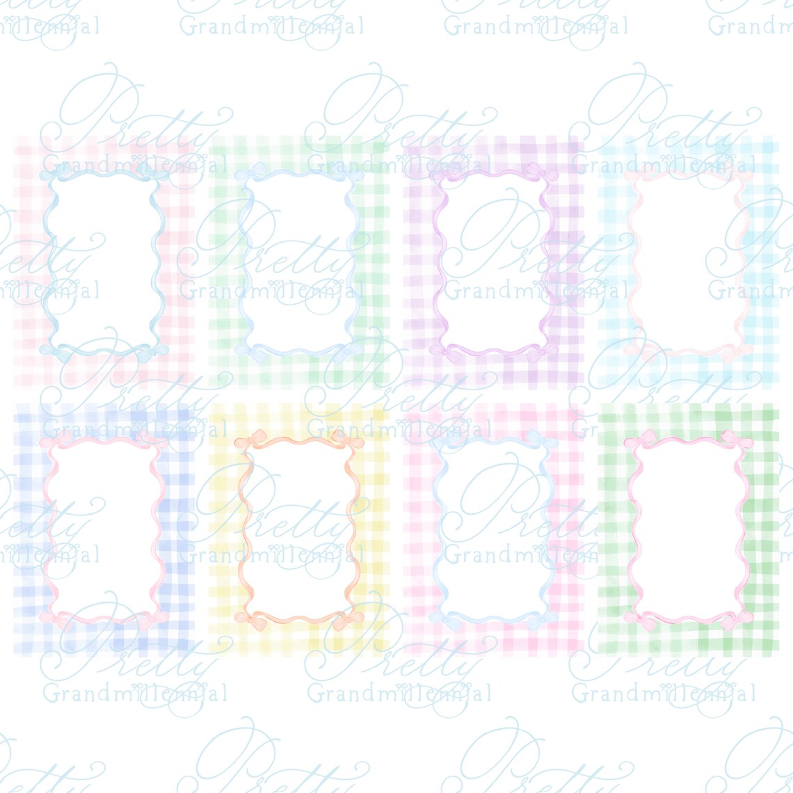Gingham 5x7 Frame Clipart, Bow Frame Clipart, Grandmillennial Clipart ...