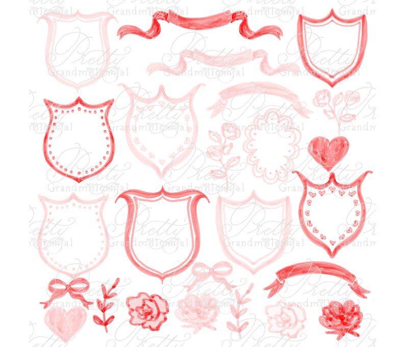 Valentine's Day Crest Kit Watercolor Clipart Crests - Etsy
