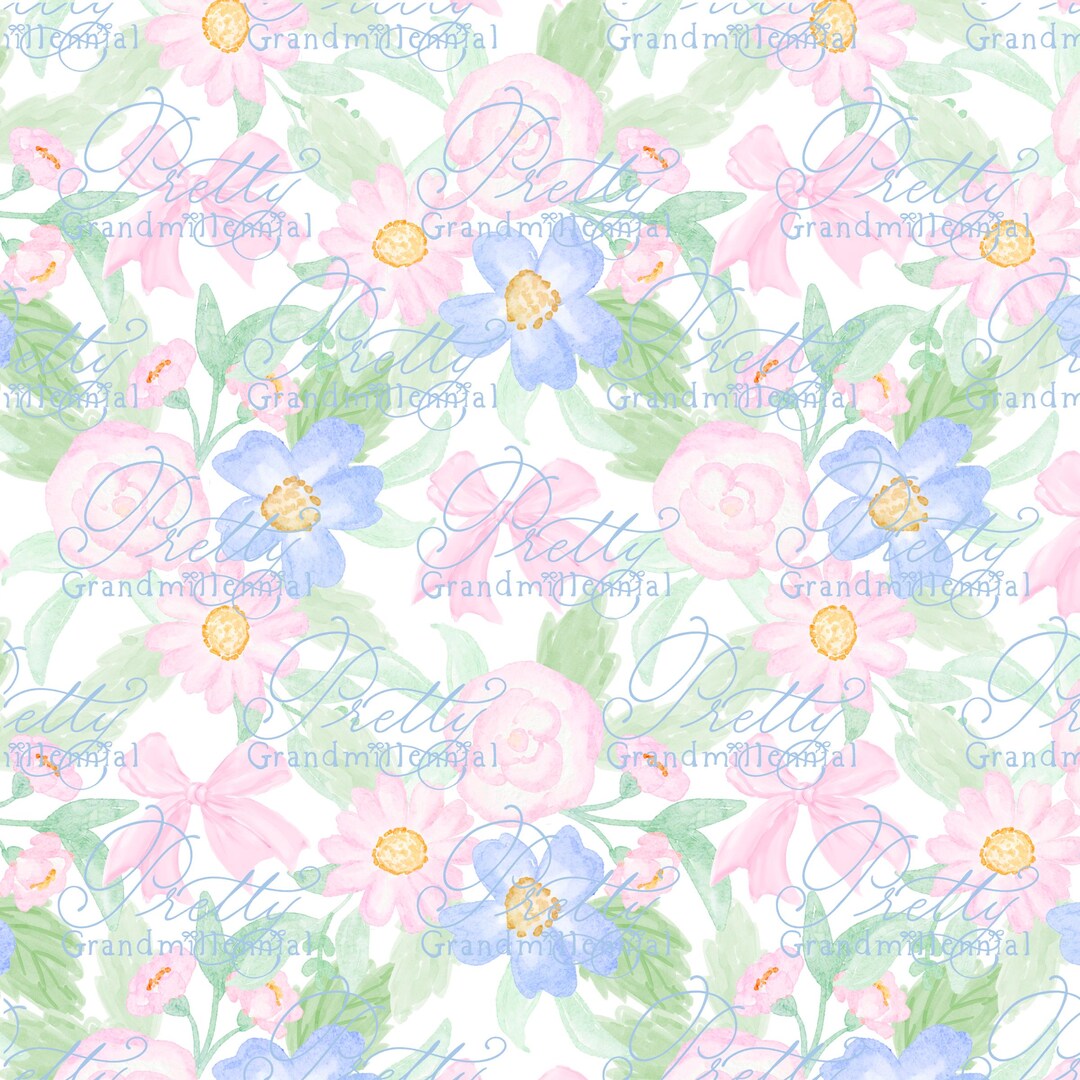 Grandmillennial Bow Floral Pattern, Seamless Pattern, Coquette Pattern ...