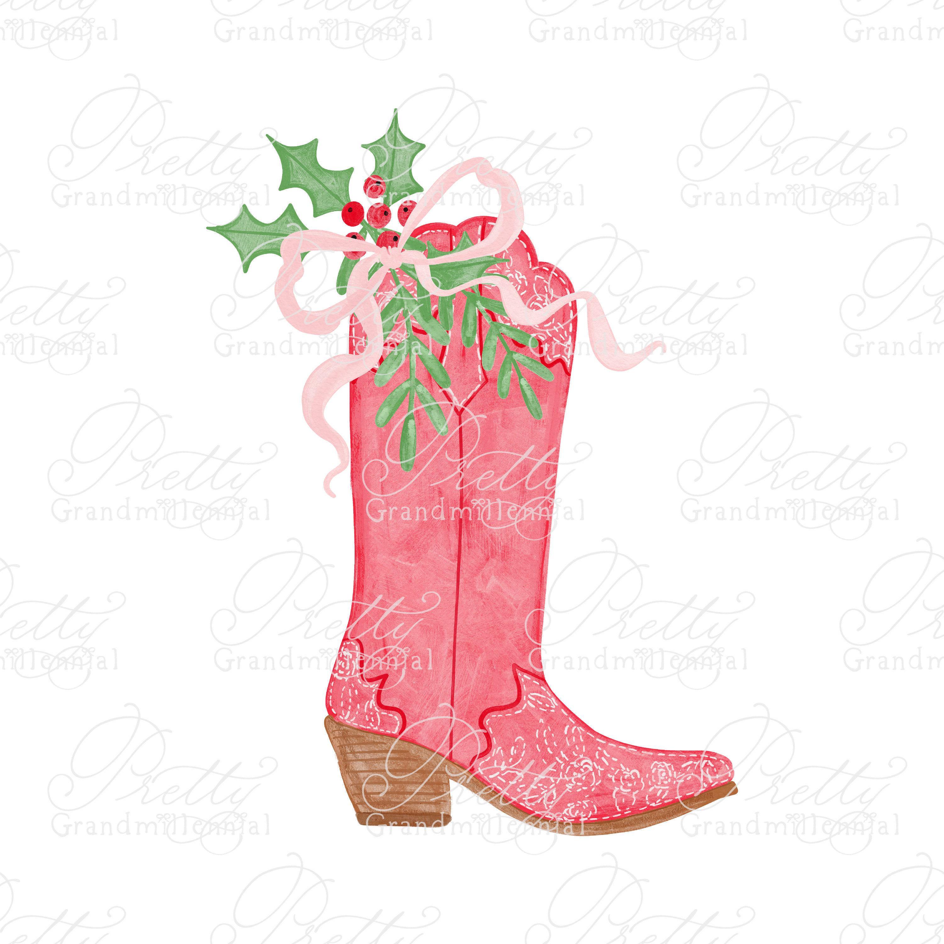 Christmas Cowboy Cowgirl Boot With Holly Berries, Southern Christmas ...