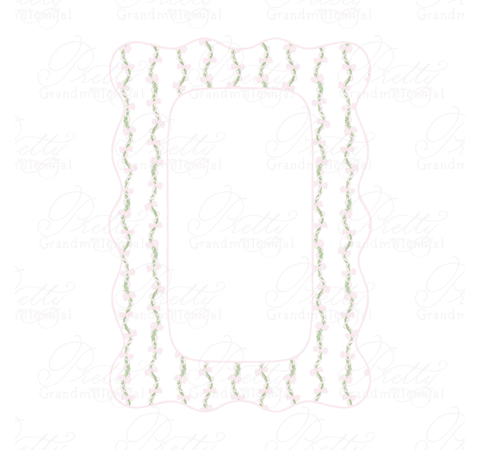 Scalloped Frame Clipart, Bow Ribbon Frame Clipart, Grandmillennial ...