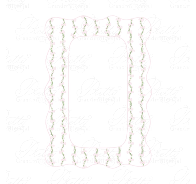 Scalloped Frame Clipart, Bow Ribbon Frame Clipart, Grandmillennial ...