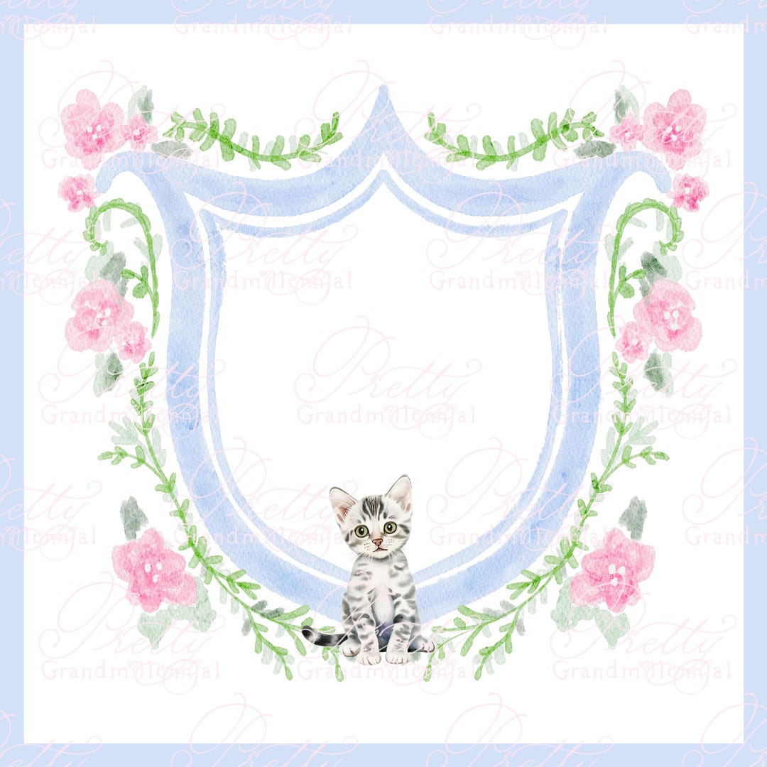 Watercolor Crest Kitty, Cat Crest Floral Crest, Watercolor Cat Clipart ...