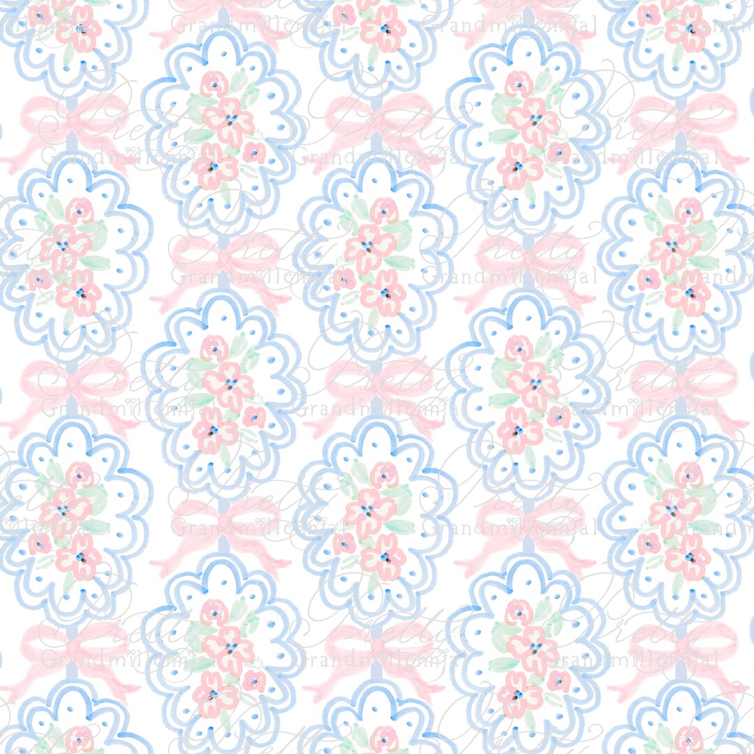 Romantic Flowers Scalloped Frame Bows Pattern, Alcohol Markers Art ...