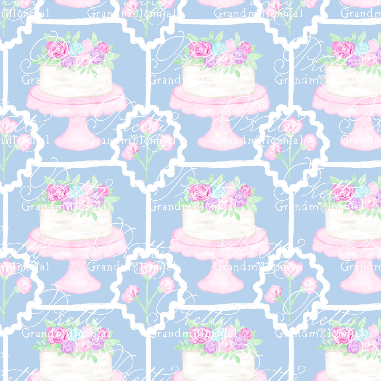 Preppy Birthday Cake Pattern, Floral Birthday Cake Pattern ...